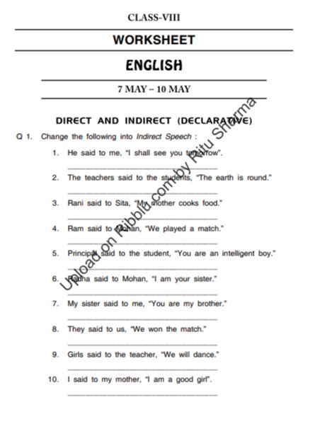CBSE Class 8 English Grammar Exercises with answers - Worksheets Library