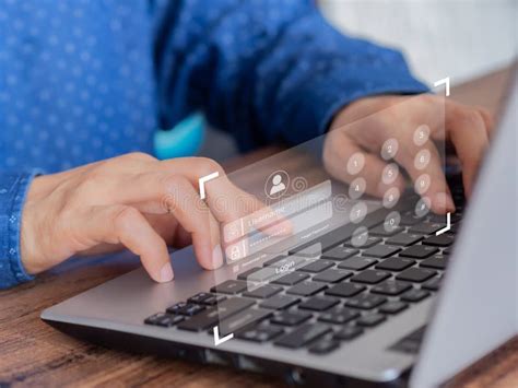 Businessman Using Notebook Showing Virtual Screen Lock Icon On Table Workplace Stock Image