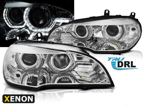 Paire De Feux Phares Bmw X E Xenon Angel Eyes Led Drl Chrome