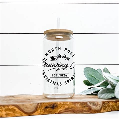 Christmas Iced Coffee Glass Soda Can Cup With Lid Beer Can Etsy