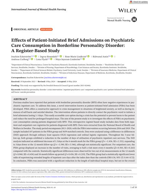 Pdf Effects Of Patient Initiated Brief Admissions On Psychiatric Care Consumption In