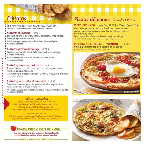 Pacini Rosemère Menu In Rosemère Quebec Canada