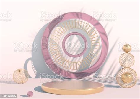 기하학적 형태의 최소한의 장면 그림자가있는 크림 배경의 연단 화장품 쇼케이스 숍프론트 디스플레이 케이스를 보여주는 장면 3d 3