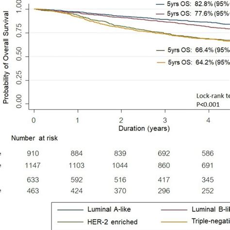 Kaplanmeier Curve Overall Survival In Each Classification Of Breast