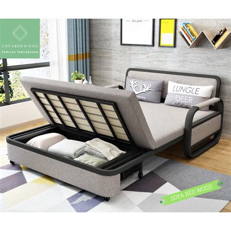 โซฟาเบด ผ่อน 0 นาน 3 10 เดือน โซฟาปรับนอน ขนาด 4 ฟุต รุ่น Steel Wood Shopee Thailand