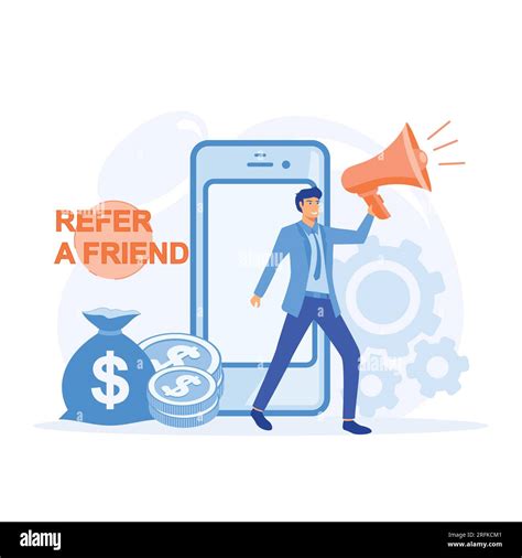 Refer A Friend Concept People Share Info About Referral And Earn Money Flat Vector Modern