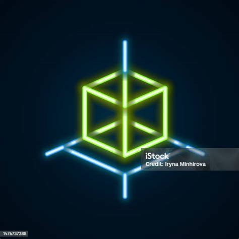 검은 색 배경에 격리 된 빛나는 네온 라인 3d 모델링 아이콘 증강 현실 또는 가상 현실 다채로운 개요 개념 벡터 3차원 형태에 대한 스톡 벡터 아트 및 기타 이미지