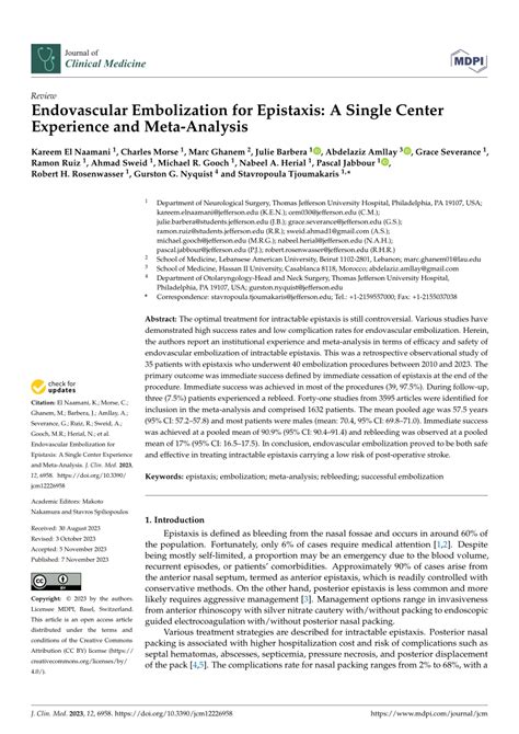 Pdf Endovascular Embolization For Epistaxis A Single Center Experience And Meta Analysis
