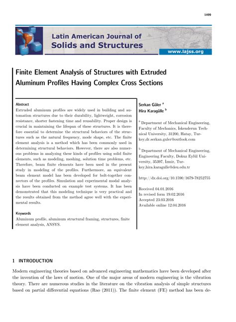 Pdf Finite Element Analysis Of Structures With Extruded Aluminum