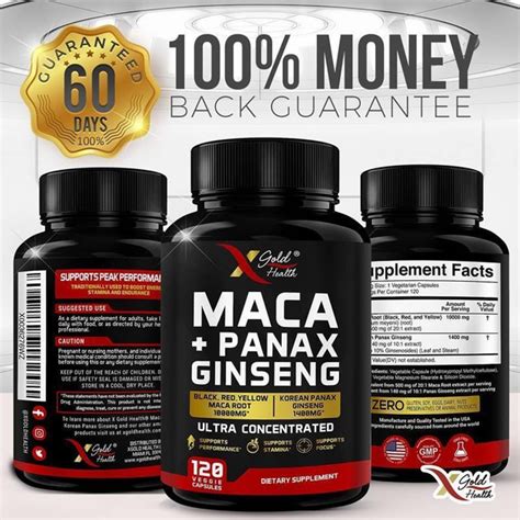 10000mg Maca Root Capsules W Black Maca 1400mg Korean Red Panax