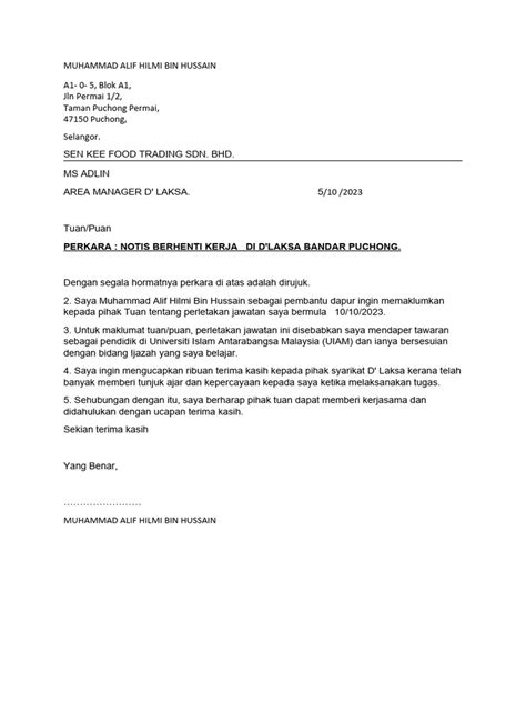 Resign Letter Pdf