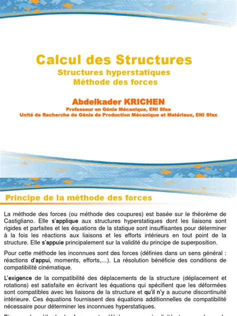Méthode Des Forces Pour Structures Hyperstatiques Pdf Calcul Des