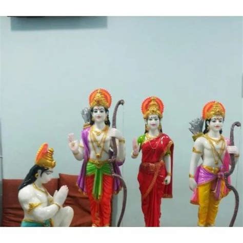 Painted Hindu Ram Darbar Marble Statue Size 4 Feet Height For