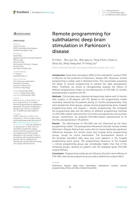 Pdf Remote Programming For Subthalamic Deep Brain Stimulation In