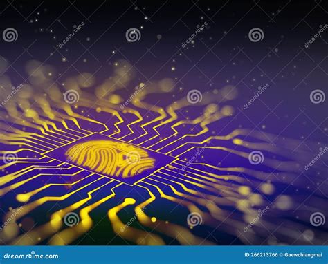 Glowing Golden 3d Fingerprint In An Electronic Circuit Is Ready To Be
