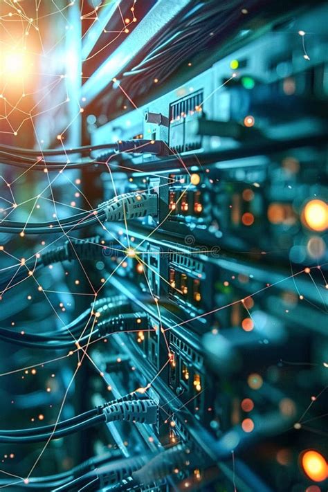 A Network Operations Center Filled With Routers And Nodes Where Ethernet Cables Connect Devices