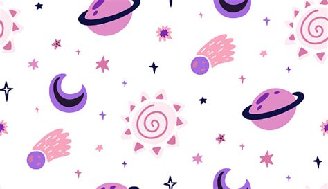無縫幼稚的宇宙模式與恆星彗星太陽和土星行星在白色背景宇宙的向量紋理與點向量手繪壁紙向量圖形及更多具有特定質地圖片 具有特定質地 占星學