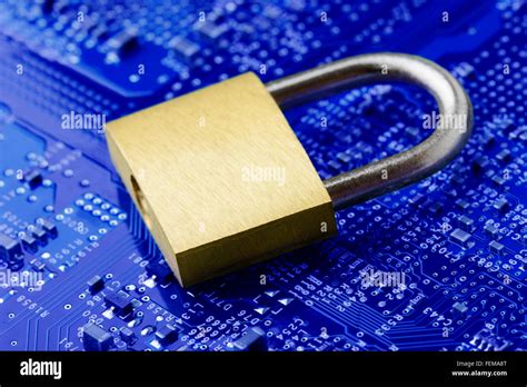 Security Lock On Computer Circuit Board Computer Security Concept Stock Photo Alamy