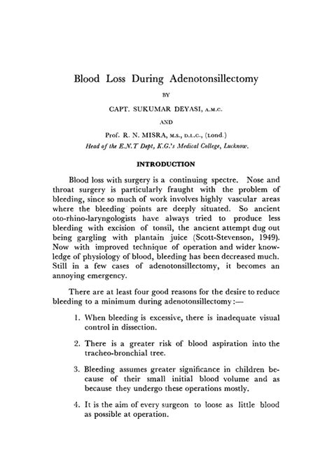 Blood Loss During Adenotonsillectomy