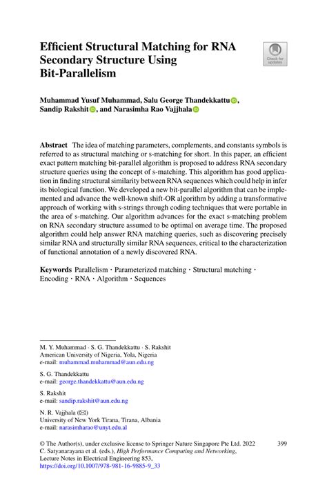 Pdf Efficient Structural Matching For Rna Secondary Structure Using
