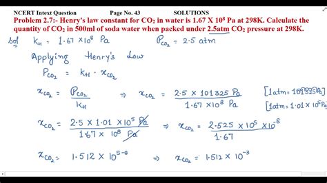 Henry S Law Constant For Co In Water Is X Pa At K