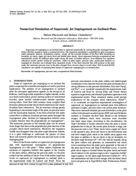 Pdf Numerical Simulation Of Supersonic Jet Impingement On Inclined Plate
