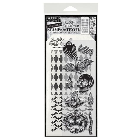Tim Holtz Clear Stamps And Stencil Carved Frights Batground Harlequi