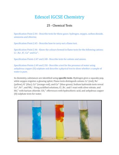 Edexcel Igcse Chemistry Worksheet 25 Chemical Tests Teaching Resources