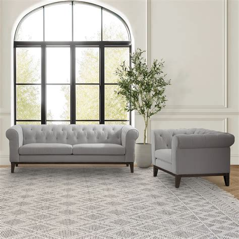 Gwen Fabric Chesterfield 2 Piece Set Sofa And Chair Costco