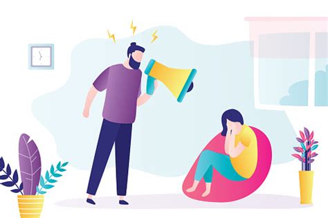 가족의 싸움 남편은 그의 아내에 비명을 지르고 여자는 울었다 사람 사이의 독성 관계 학대 개념 커플에 대한 스톡 벡터 아트 및