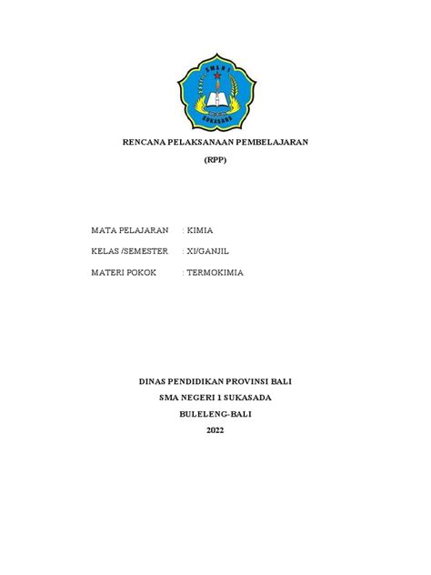 Rpp Termokimia Kelas Xi Mipa 1 Pdf