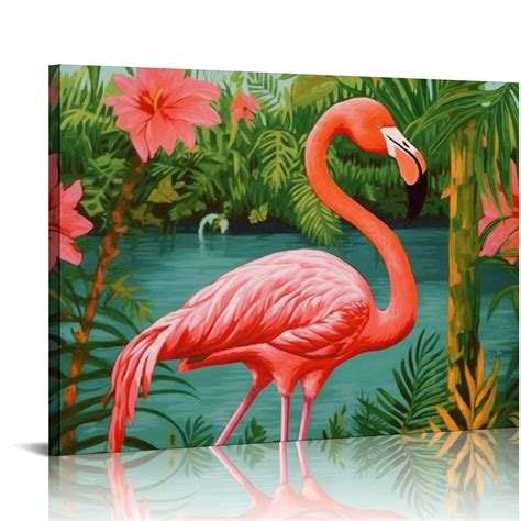 Comio Hot Tropical Flamingo Canvas Wall Art Print Flamingo Artwork