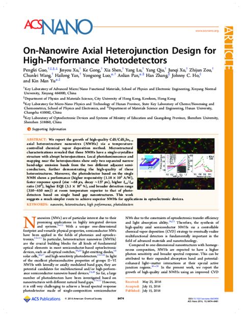 Pdf On Nanowire Axial Heterojunction Design For High Performance Photodetectors