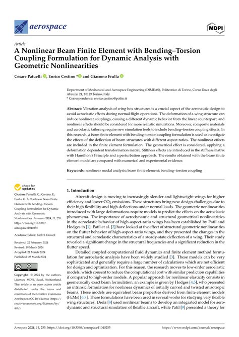 Pdf A Nonlinear Beam Finite Element With Bendingtorsion Coupling