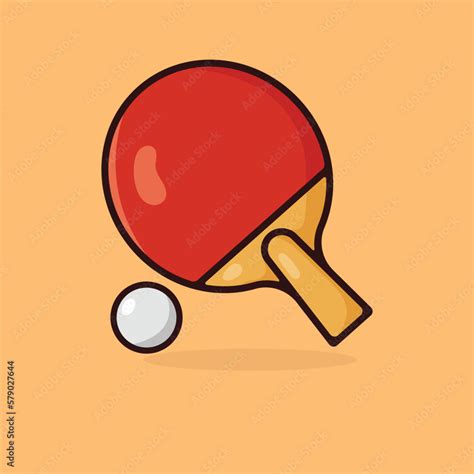 Red Ping Pong Racket And Ball Cartoon Vector Icon Table Tennis Sport