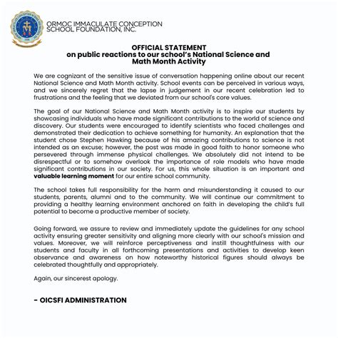 Kontrobersyal Eskwelahan Sa Ormoc Humingi Ng Paumanhin Matapos Gayahin Ng Isang Grade 3 Si