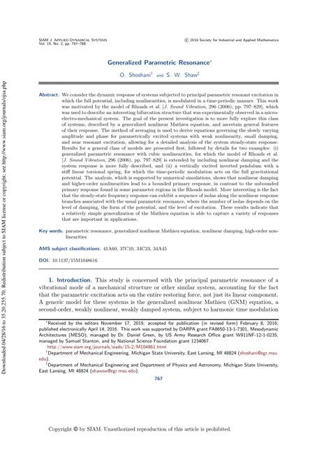 Pdf Generalized Parametric Resonance
