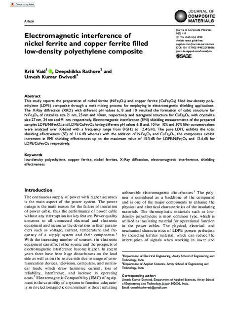 Pdf Electromagnetic Interference Of Nickel Ferrite And Copper Ferrite Filled Low Density