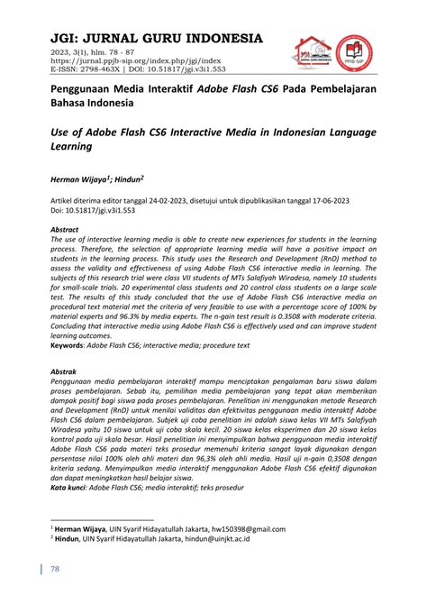 Pdf Penggunaan Media Interaktif Adobe Flash Cs6 Pada Pembelajaran