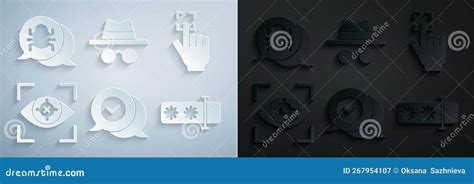 Set Check Mark In Speech Bubble Fingerprint Eye Scan Password Protection Incognito Mode And