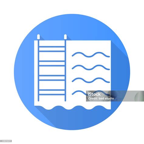 수영장 블루 플랫 디자인 긴 그림자 문합 아이콘입니다 물과 사다리 입욕 Auatic 시설 아파트 편의 시설 라운지 활동적인