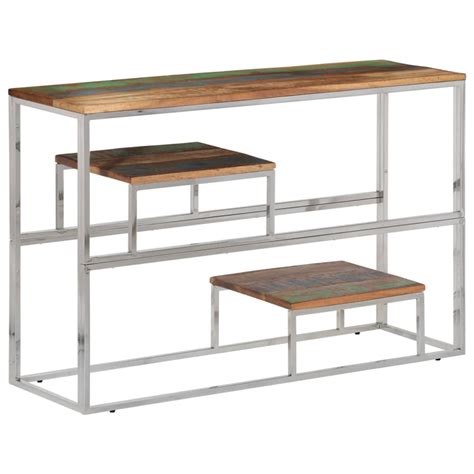 Vidaxl Mesa Consola Acero Inoxidable Plateado Madera Maciza Reciclada