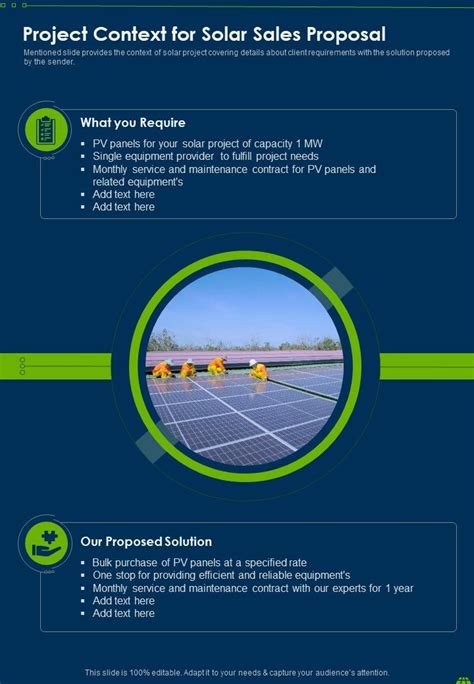 Project Context For Solar Sales Proposal One Pager Sample Example Document Presentation