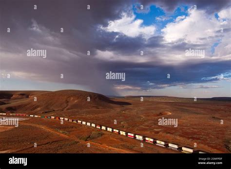 Aerial Of A Double Stacked Intermodal Container Freight Train