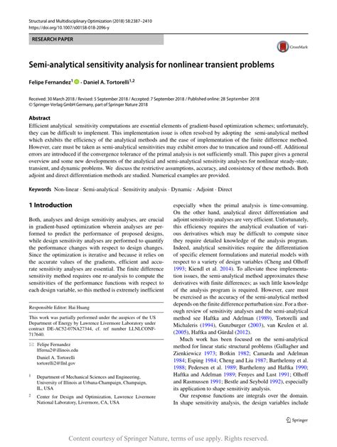 Semi Analytical Sensitivity Analysis For Nonlinear Transient Problems