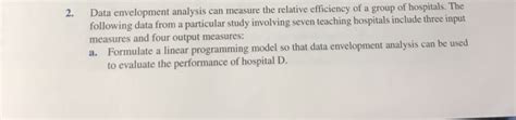 Solved 2 Data Envelopment Analysis Can Measure The Relative