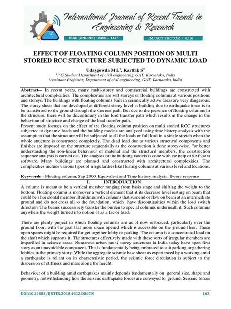 Effect Of Floating Column Position On Multi Storied Rcc Structures Subjected To Dynamic Loads