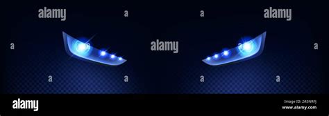 Realistic Blue Led Car Light Flare Vector Effect Front Headlight Glare
