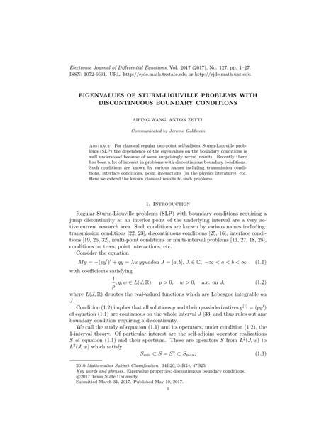 Pdf Self Adjoint Sturm Liouville Problems With Discontinuous Boundary Conditions