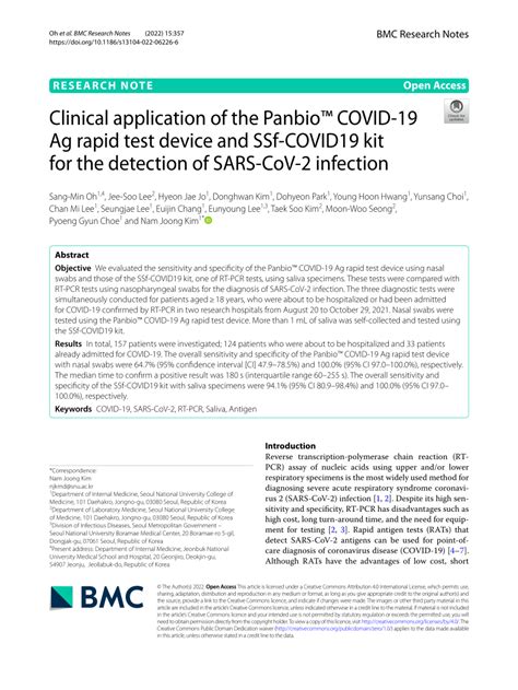 PDF Clinical Application Of The Panbio COVID Ag Rapid Test Device And SSf COVID Kit For